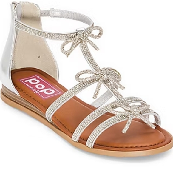 pop | Shoes | Pop Shiny Silver Bow Sandals | Poshmark